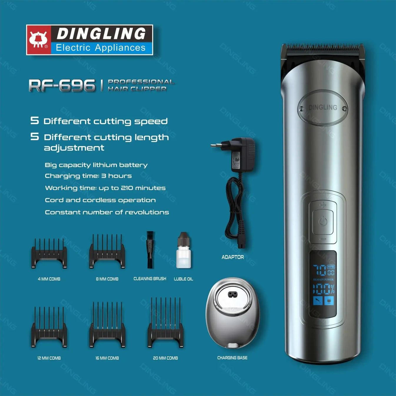 DINGLING RF-696 Hair Clipper Mens Beard Trimmer Professional Cordless ...
